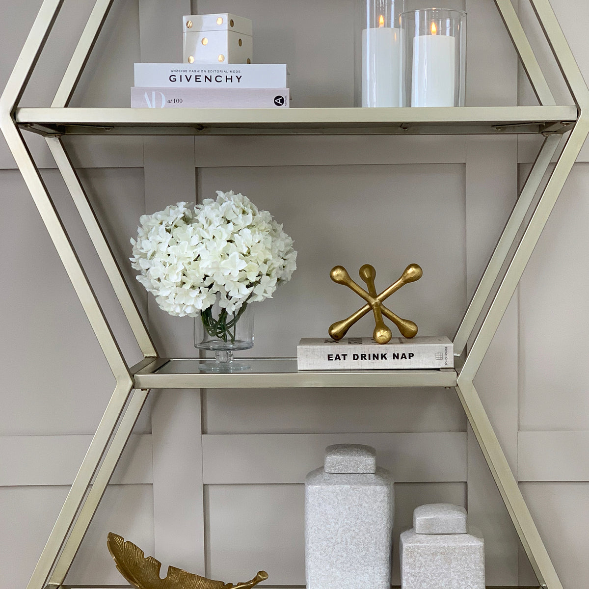 Large Champagne Gold Mirrored Shelves – Modish Furnishing