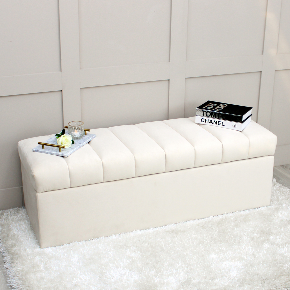 Leo Cream Velvet Ottoman Storage Bench – Modish Furnishing