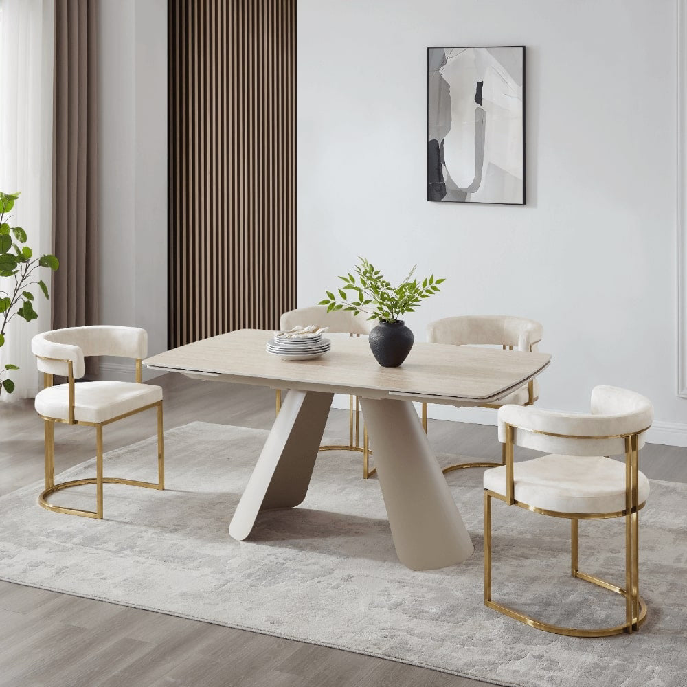 Mia Curved Cream Velvet and Brushed Gold Frame Dining Chair – Modish ...
