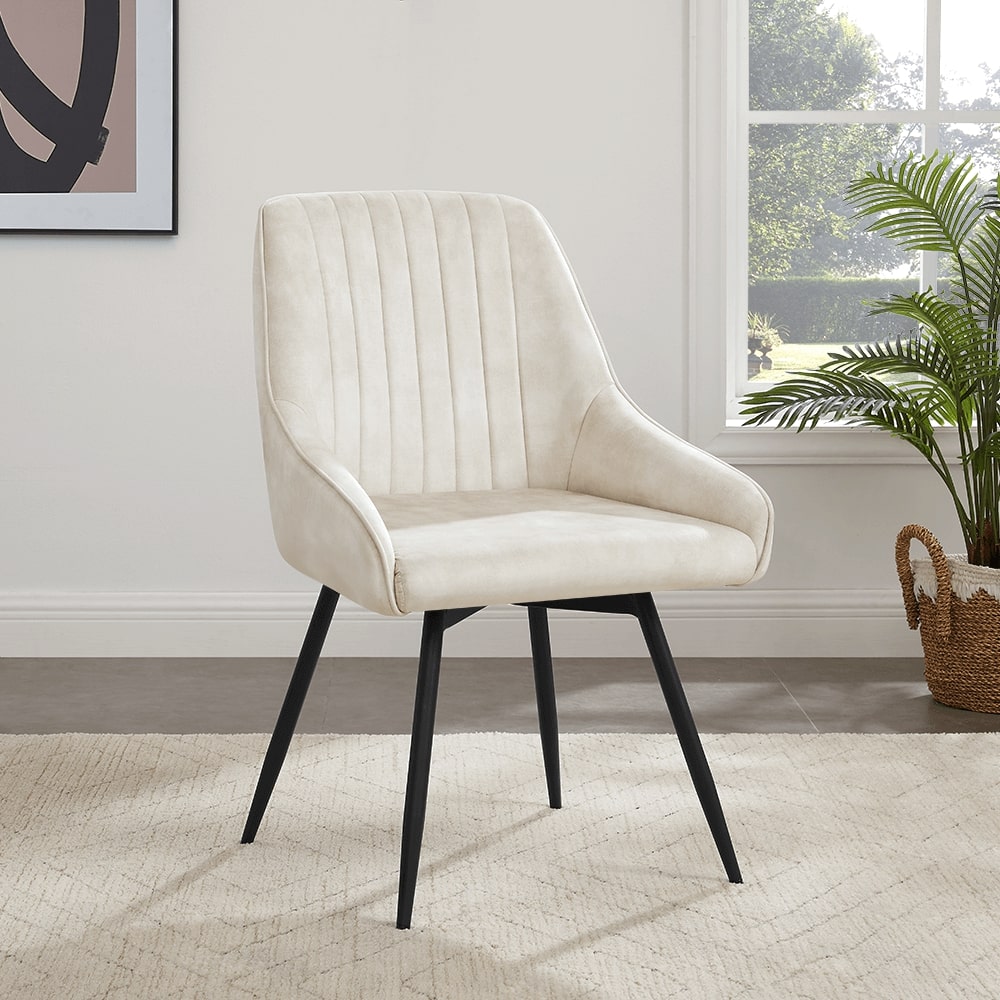 Amari Swivel Cream Velvet Dining Chair With Black Legs – Modish Furnishing