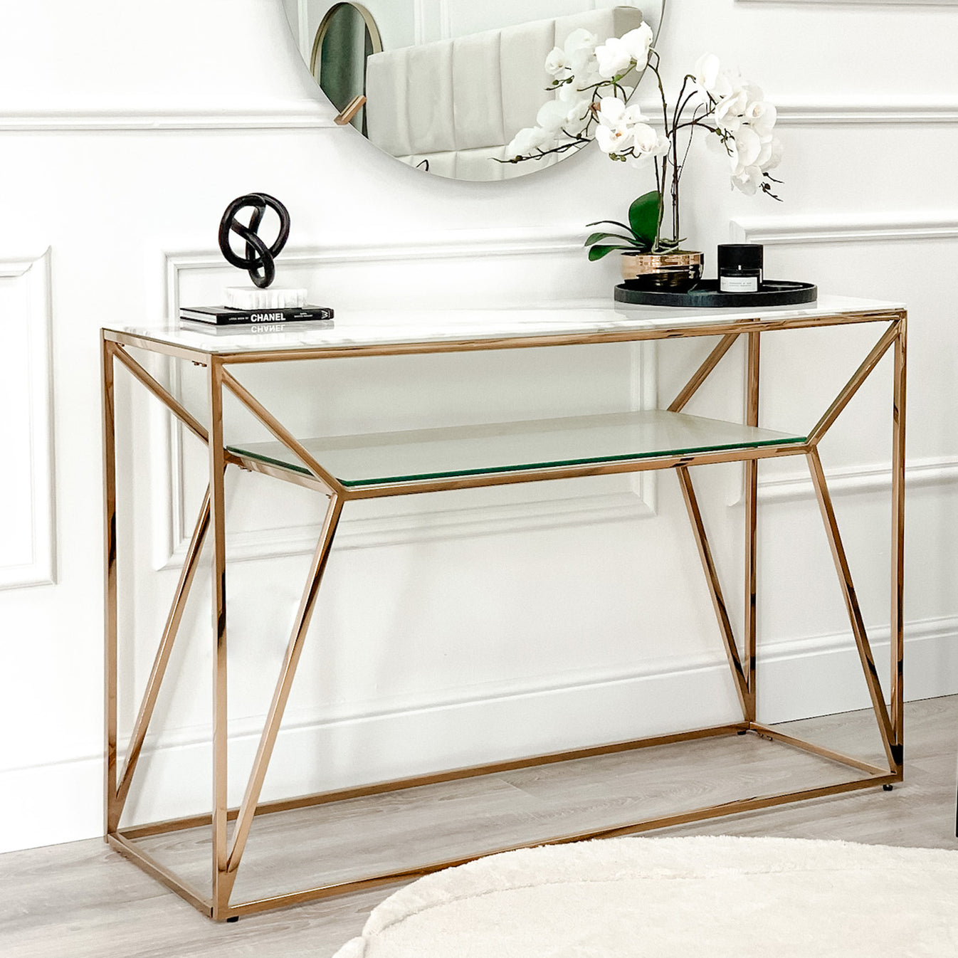 Ava White Marble Effect Console Table With Gold Legs – Modish Furnishing