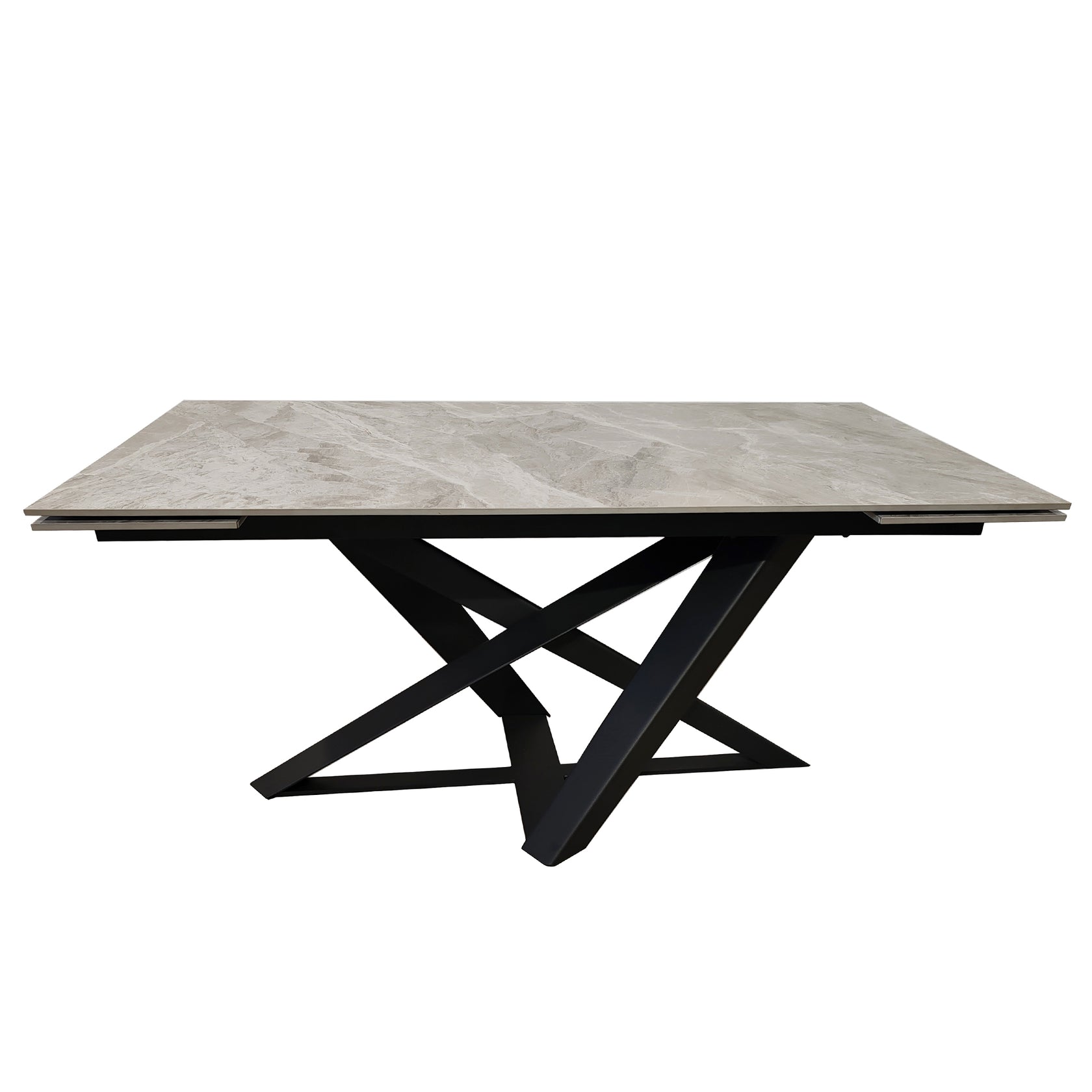 Grey Ceramic Marble Effect Extending Dining Table With Black Base ...