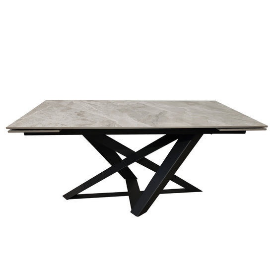 Grey Ceramic Marble Effect Extending Dining Table With Black Base ...