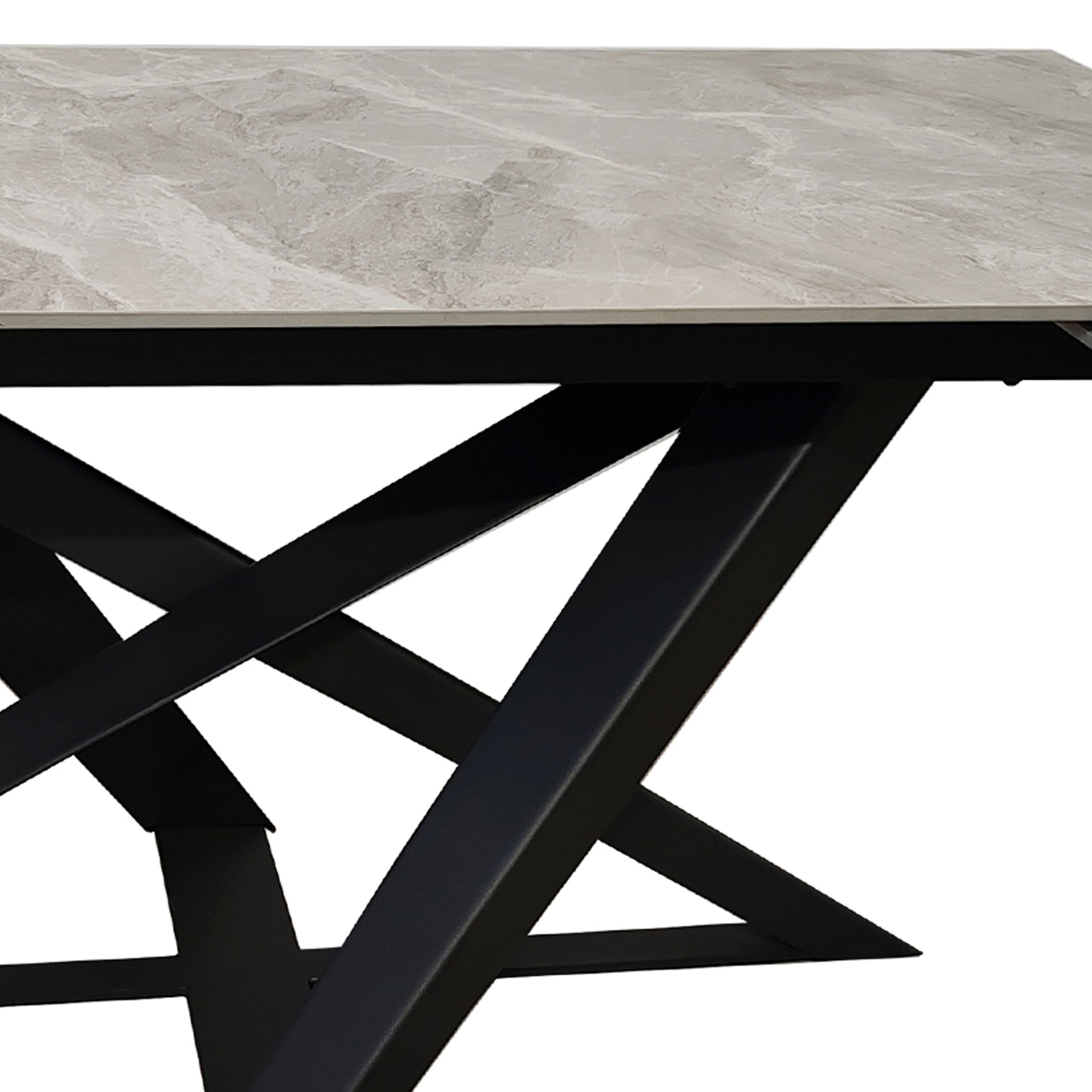 Grey Ceramic Marble Effect Extending Dining Table With Black Base ...