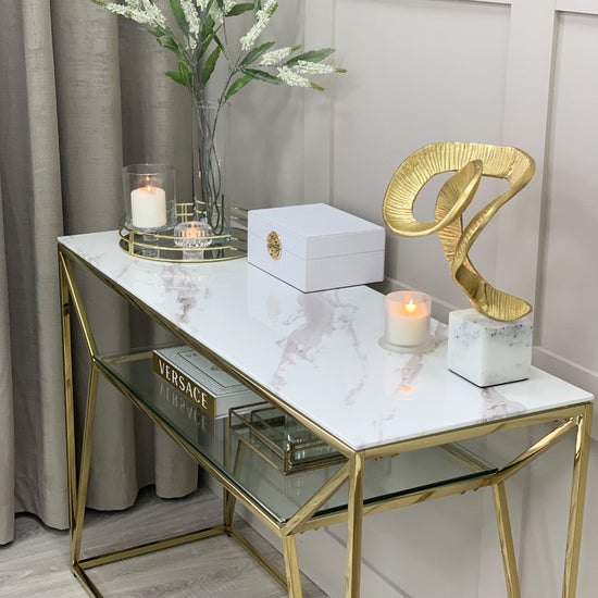 Ava White Marble Effect Console Table With Gold Legs – Modish Furnishing